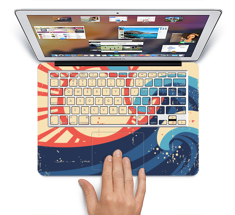 The Retro Vintage Blue vector Waves V3 Skin Set for the Apple MacBook ...