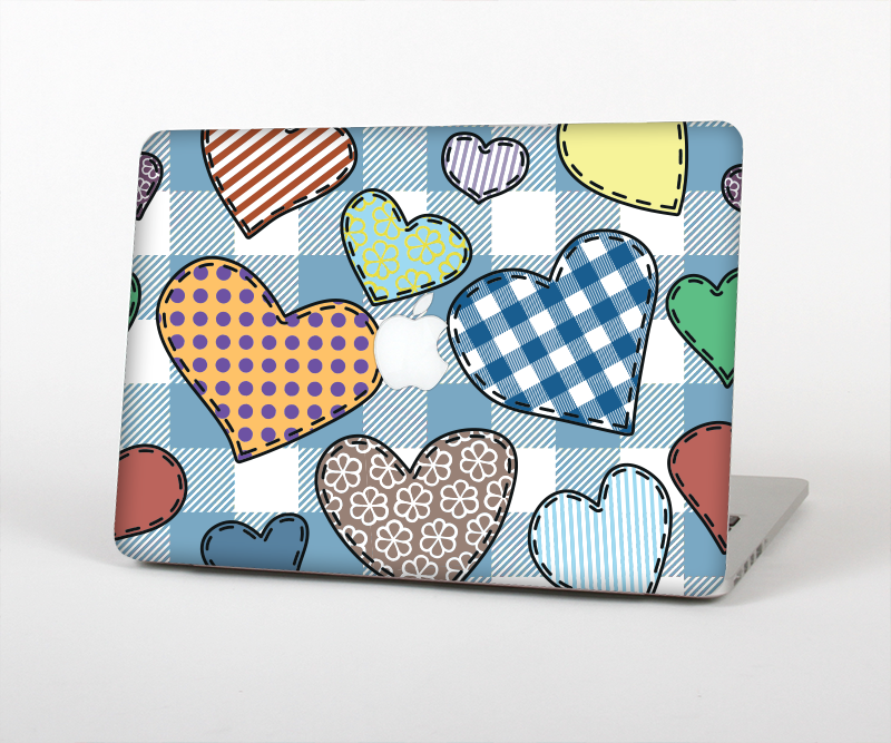 The Stitched Plaid Vector Fabric Hearts Skin Set for the Apple MacBook ...