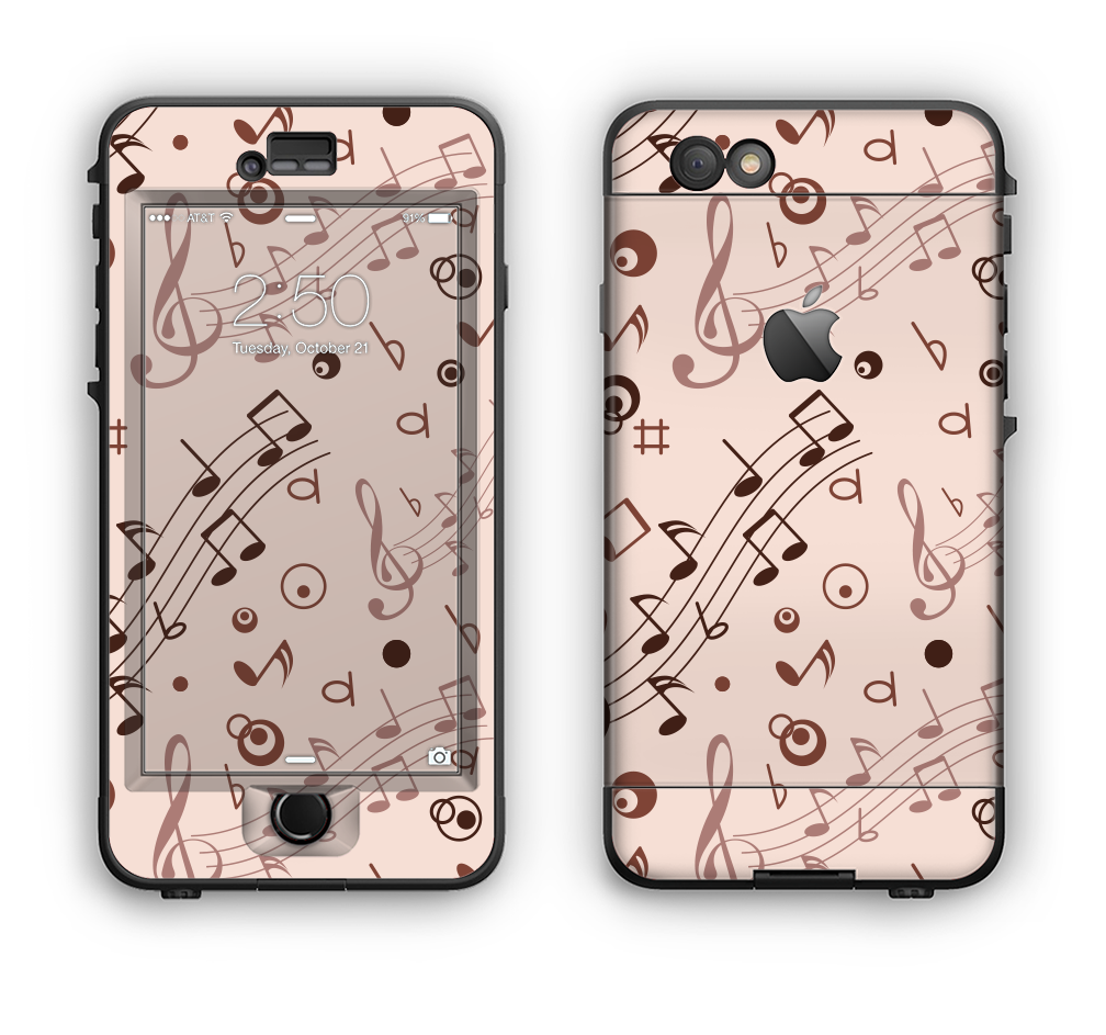 The Tan Music Note Pattern Apple iPhone 6 LifeProof Nuud Case Skin Set ...