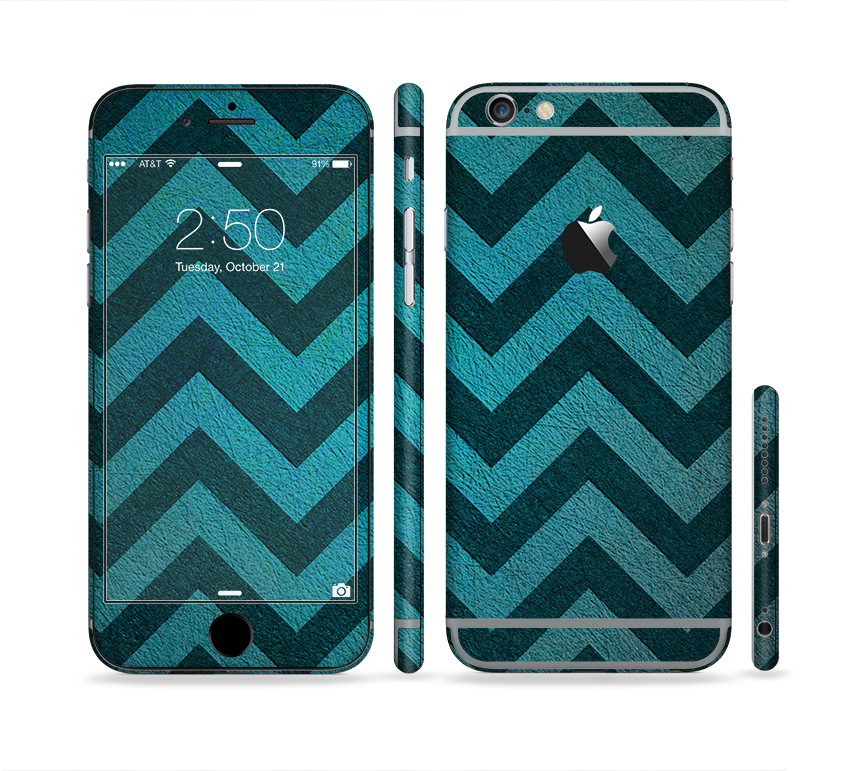 The Teal Grunge Chevron Pattern Sectioned Skin Series for the Apple iP ...