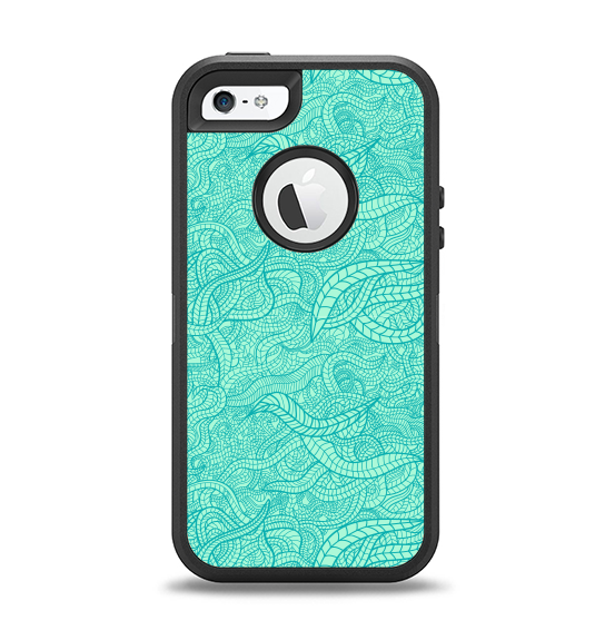The Teal Leaf Laced Pattern Apple iPhone 5-5s Otterbox Defender Case S ...