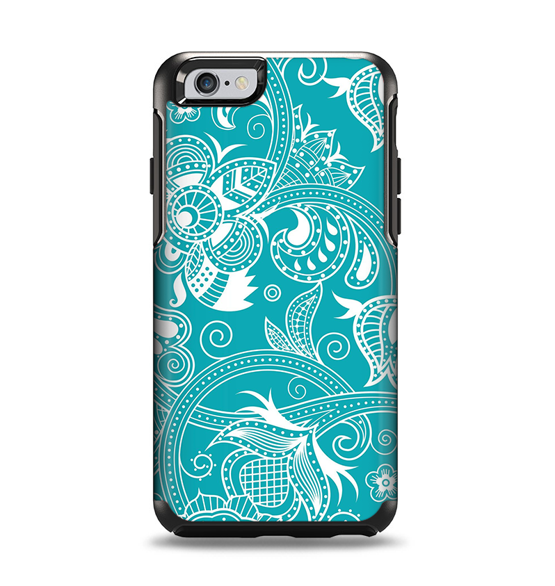 The Turquoise Fancy White Floral Design Apple iPhone 6 Otterbox Symmet ...