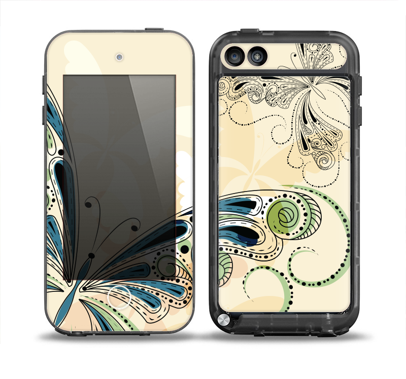 The Vibrant Tan & Blue Butterfly Outline Skin for the iPod Touch 5th G ...