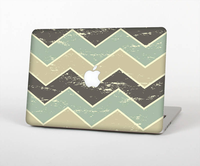 The Vintage Tan & Green Scratch Tall Chevron Skin Set for the Apple Ma ...