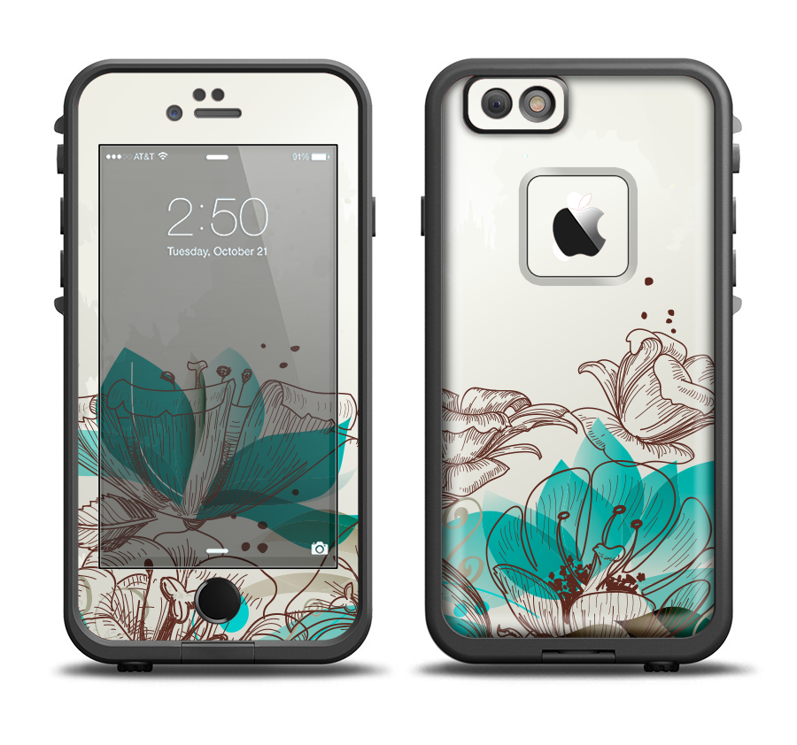 the vintage teal and tan abstract floral design Apple iPhone 6/6s Plus ...