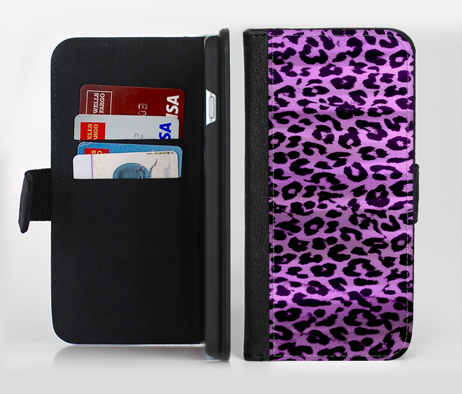 The Vivid Purple Leopard Print Ink-Fuzed Leather Folding Wallet Credit ...