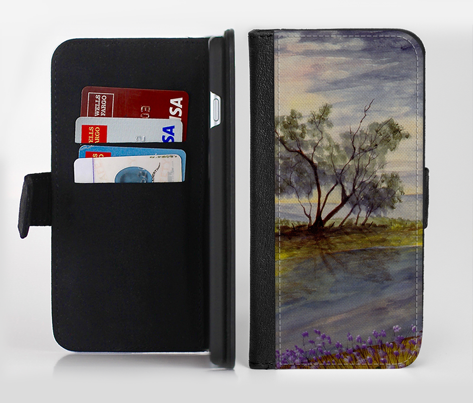 The Watercolor River Scenery Ink-Fuzed Leather Folding Wallet Credit-C ...