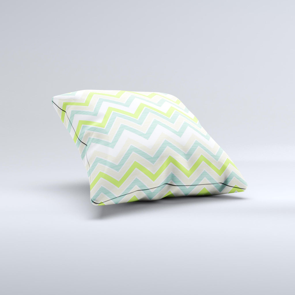 Vibrant Green Vintage Chevron Pattern Ink-Fuzed Decorative Throw Pillo ...