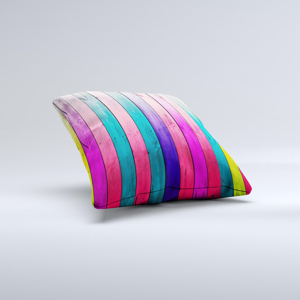 Vibrant Neon Colored Wood Strips Ink-Fuzed Decorative Throw Pillow ...