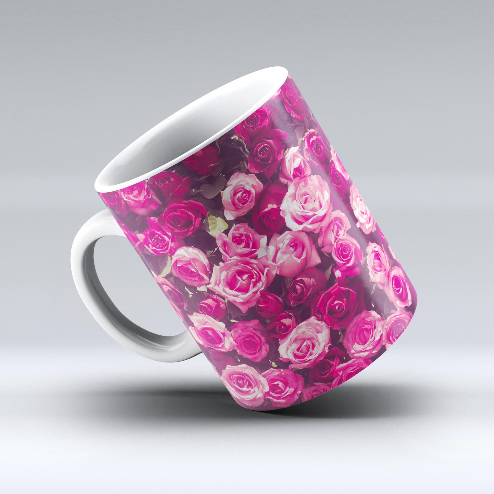 The Vibrant Pink Vintage Rose Field ink-Fuzed Ceramic Coffee Mug ...