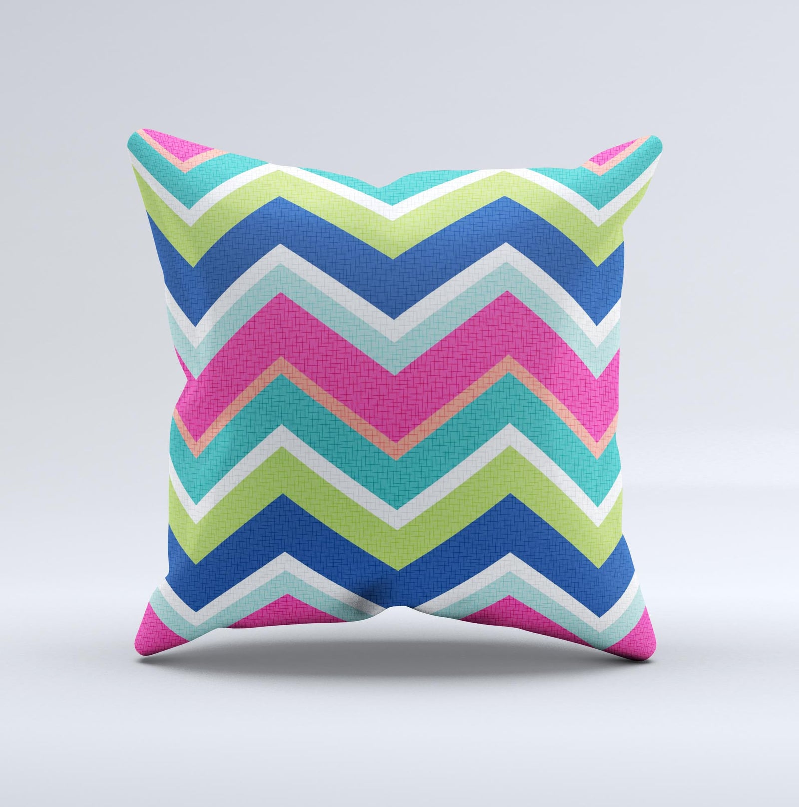 Vibrant Teal Colored Layered Chevron V3 ink-Fuzed Decorative Throw Pil ...