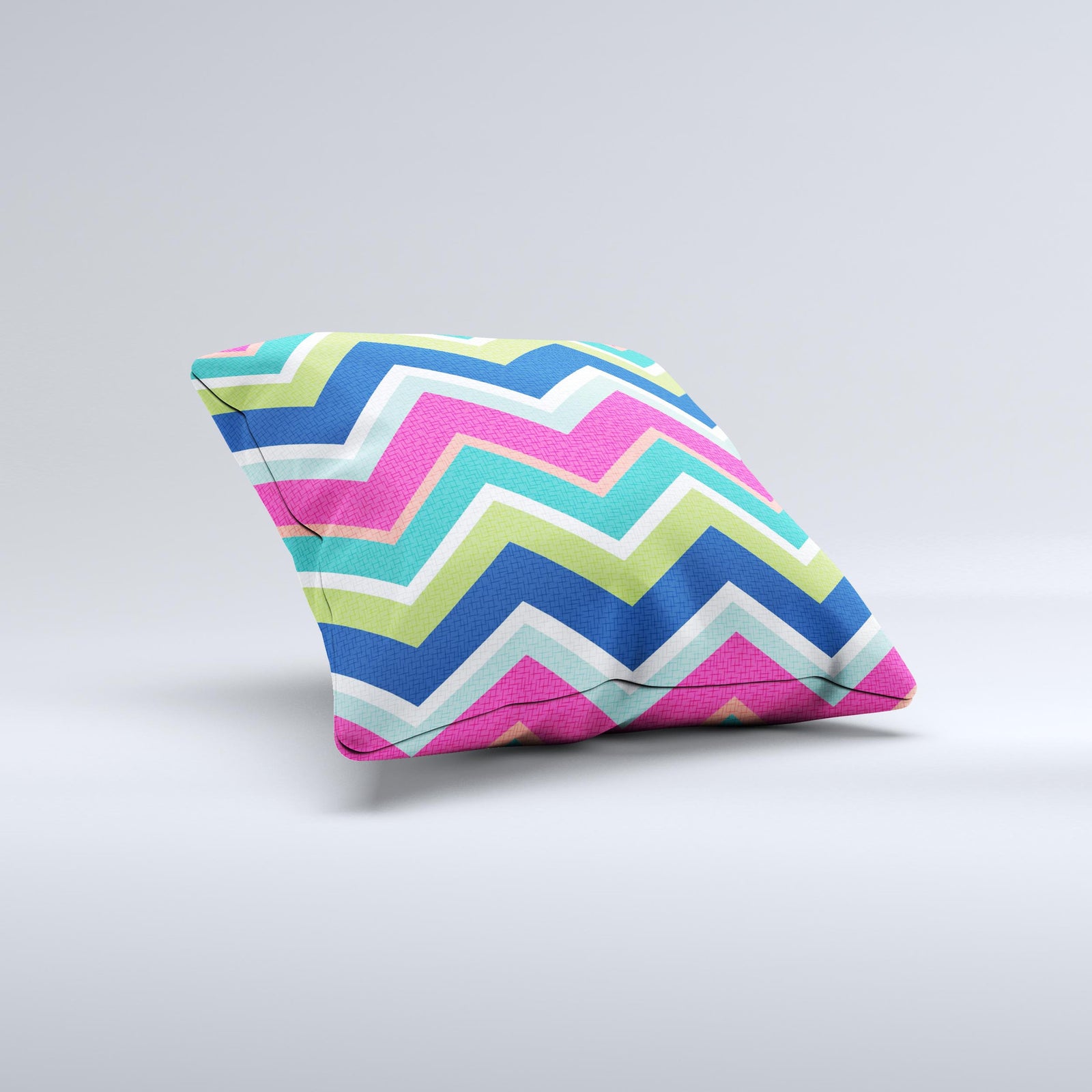 Vibrant Teal Colored Layered Chevron V3 ink-Fuzed Decorative Throw Pil ...