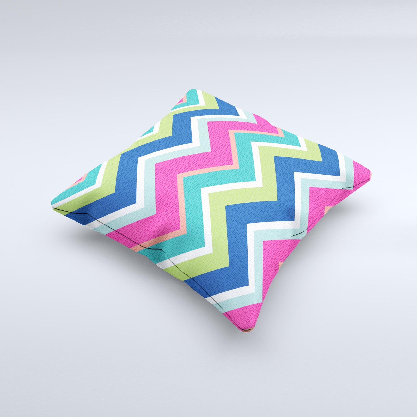 Vibrant Teal Colored Layered Chevron V3 ink-Fuzed Decorative Throw Pil ...