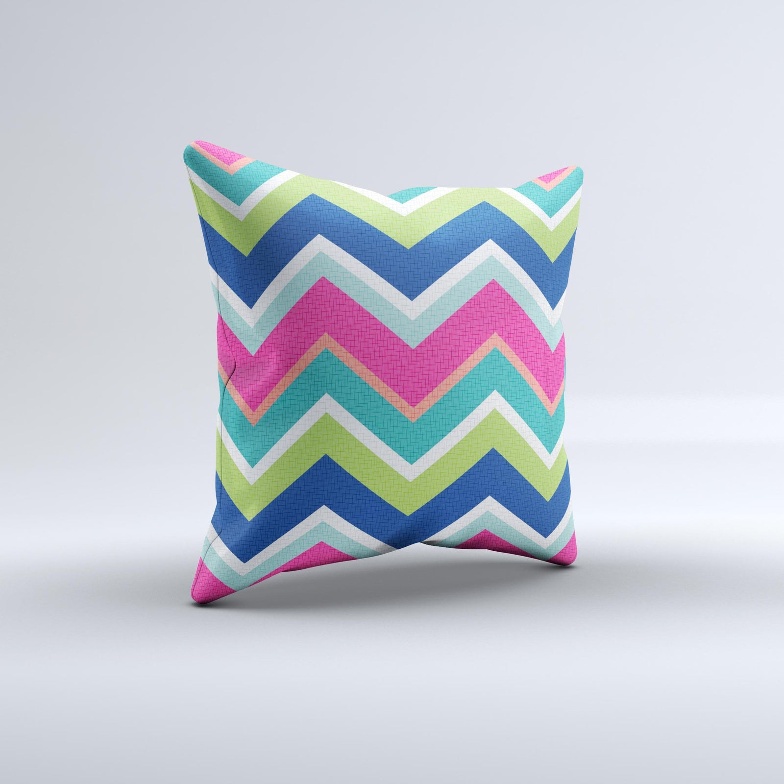 Vibrant Teal Colored Layered Chevron V3 ink-Fuzed Decorative Throw Pil ...