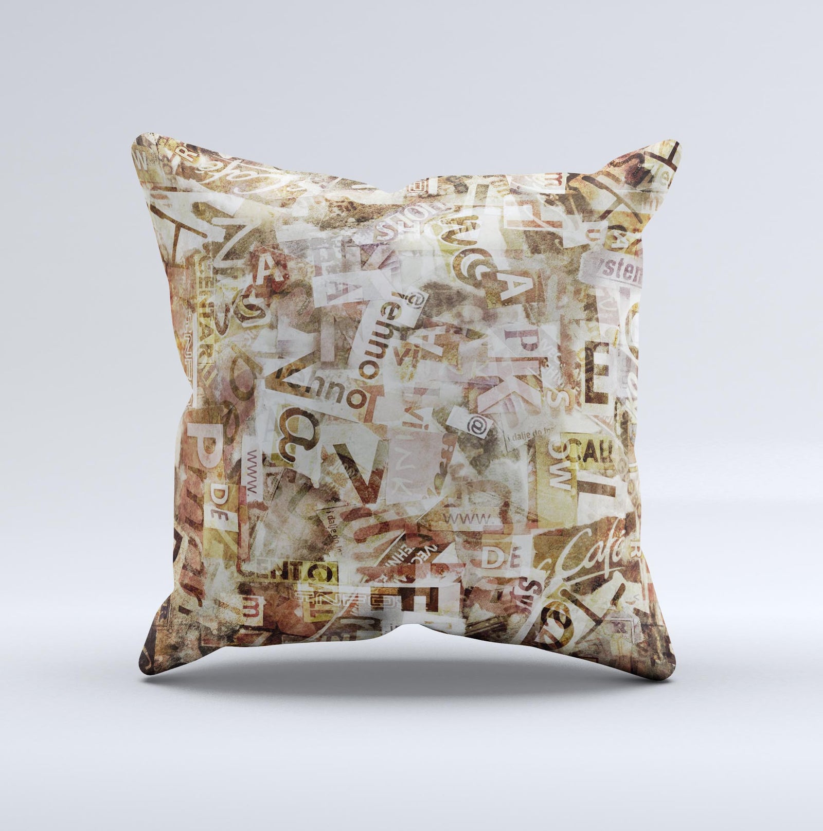 Vintage Torn Newspaper Collage Ink-Fuzed Decorative Throw Pillow ...