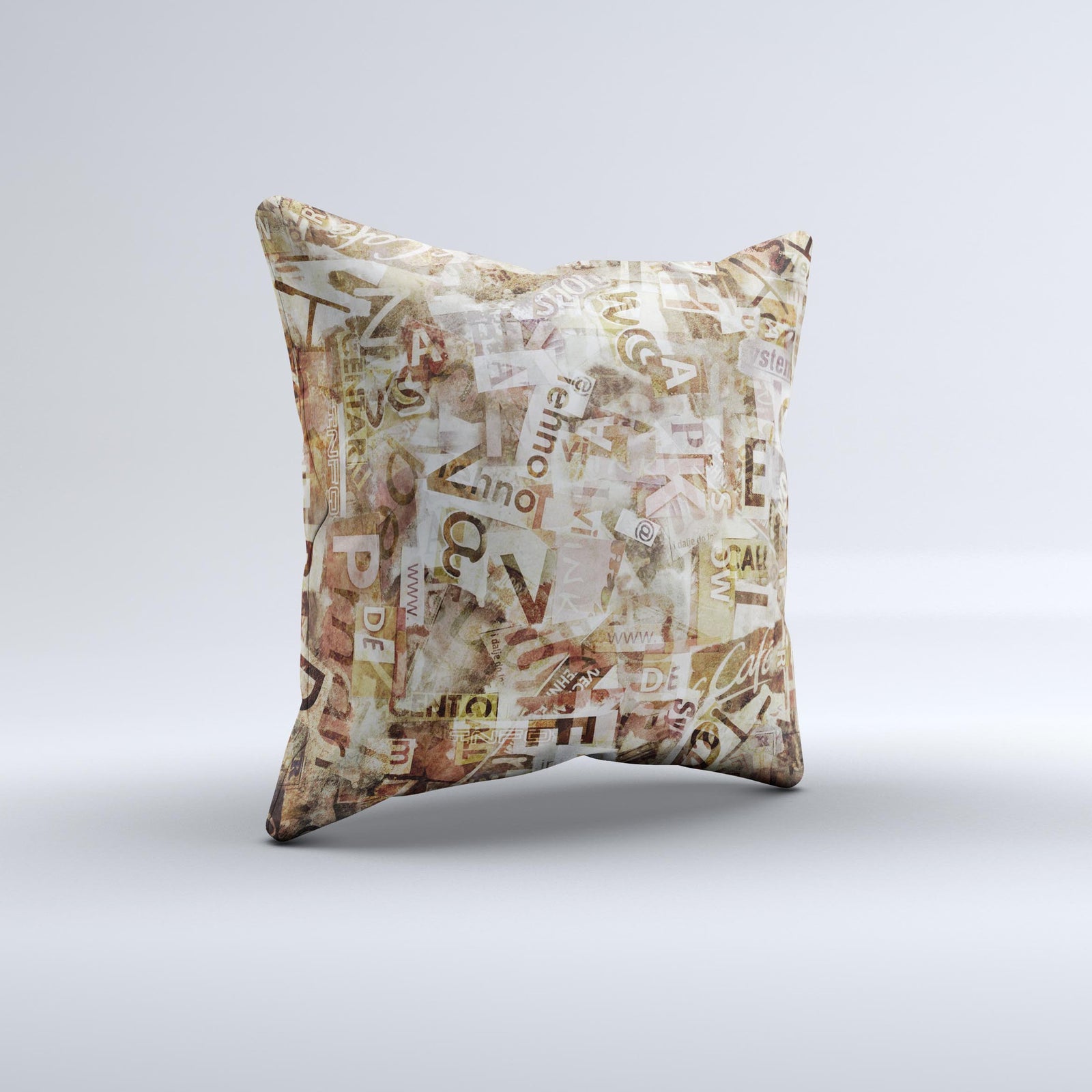 Vintage Torn Newspaper Collage Ink-Fuzed Decorative Throw Pillow ...
