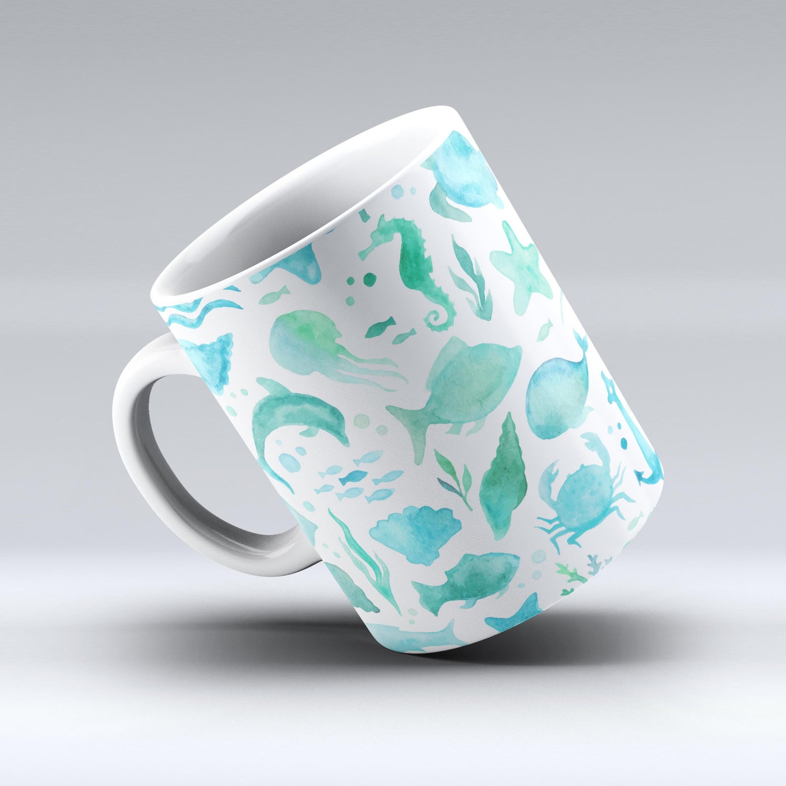 The Vivid Blue Watercolor Sea Creatures V2 ink-Fuzed Ceramic Coffee Mu ...