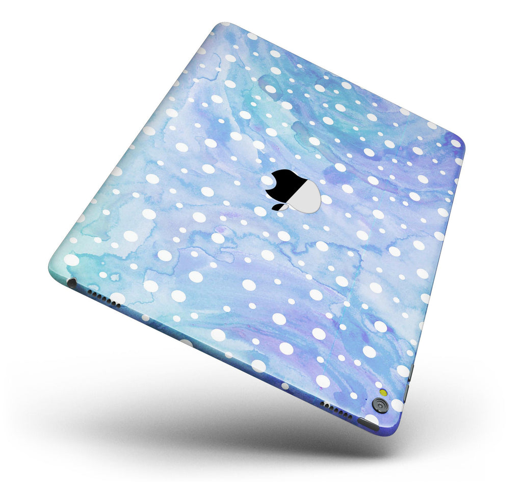 White Mircro Dots Over Blue Watercolor Grunge Full Body Skin for the i ...
